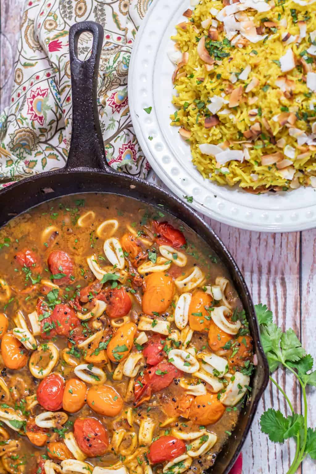 Quick Calamari Curry With Coconut Rice