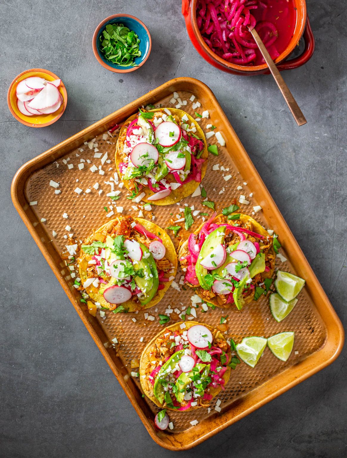 Chicken Tinga Tostadas with Potatoes • Beyond Mere Sustenance